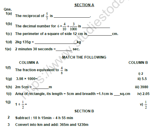 CBSE Class 5 Mathematics Question Paper Set X Solved