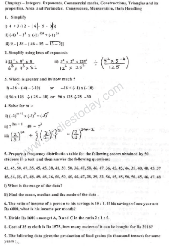 CBSE Class 7 Mathematics Sample Paper Set 1