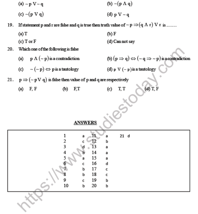 JEE Mathematics Mathematical Reasoning MCQs Multiple Choice Questions