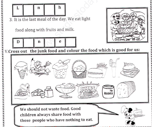 CBSE Class 1 EVS Food Assignment