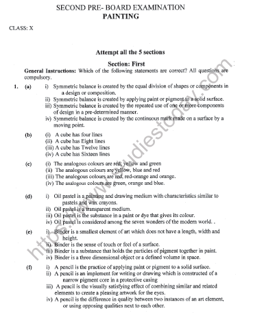 CBSE Class 10 Painting Question Paper Set C Solved
