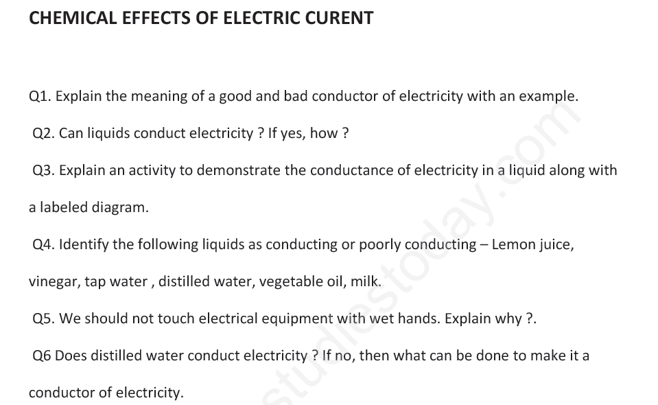 CBSE Class 8 Science Chemical Effects of Electric Current Assignment