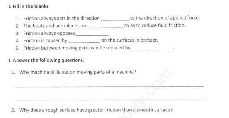 CBSE Class 8 Science Friction Assignment Set D