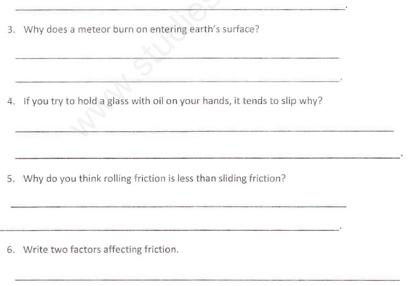 Friction Assignment for CBSE Class 8 Science (PDF)