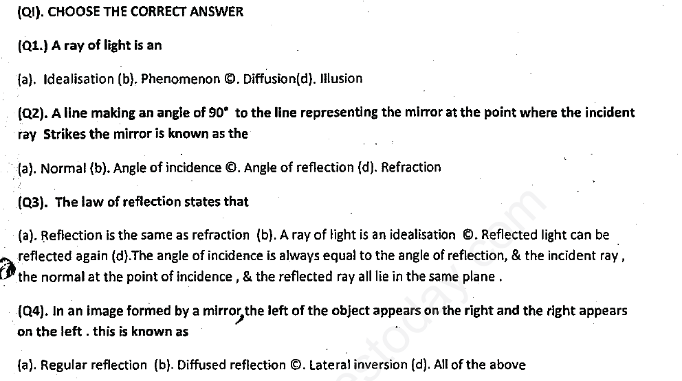 Light Assignment for CBSE Class 8 Science (PDF)