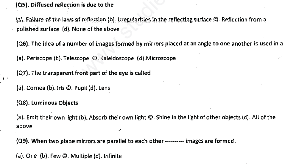 CBSE Class 8 Science Light Assignment