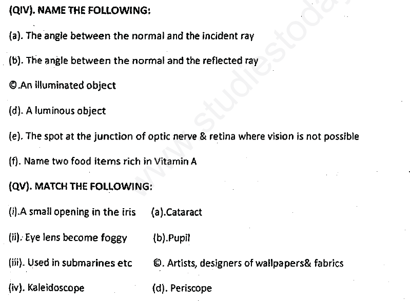 CBSE Class 8 Science Light Assignment