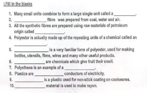 CBSE Class 8 Science Synthetic Fibers And Plastics Assignment