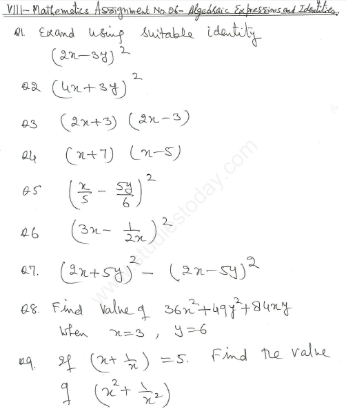 CBSE Class 8 Mathematics Algebraic Expressions And Identities