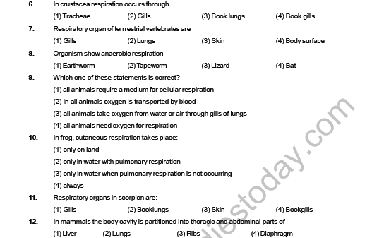 CBSE Class 12 Biology Respiration MCQs, Multiple Choice Questions for ...