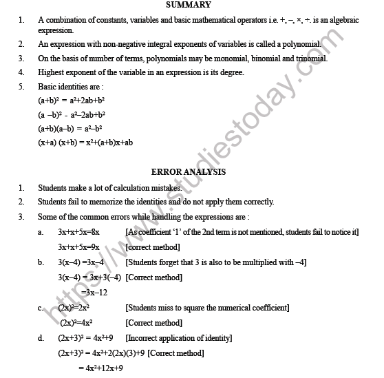 CBSE Class 8 Maths Algebraic Expressions and Identities HOTs