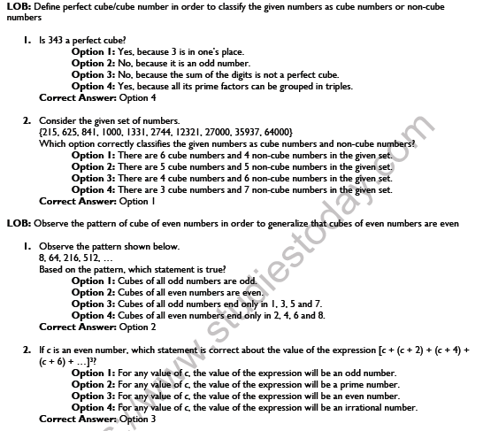 CBSE Class 8 Maths Cubes and Cube Roots Worksheet Set A
