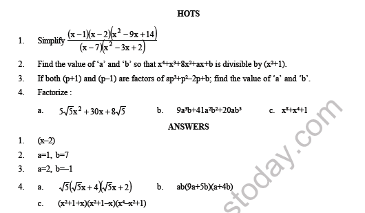 CBSE Class 8 Maths Factorization HOTs