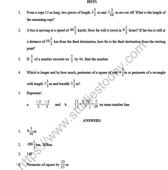 CBSE Class 8 Maths Rational Numbers HOTs