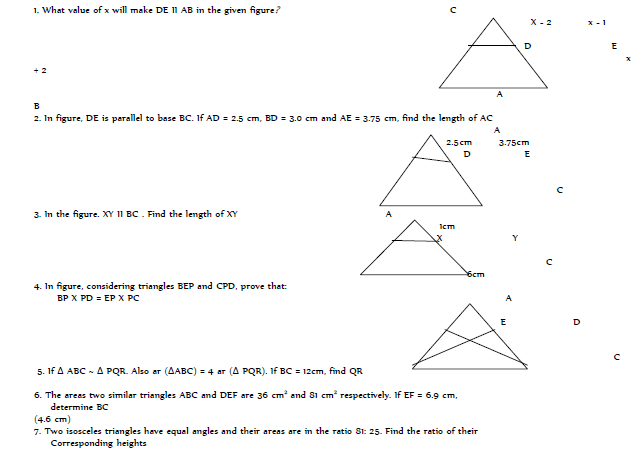 CBSE Class 10 Mathematics Triangles Worksheet Set F