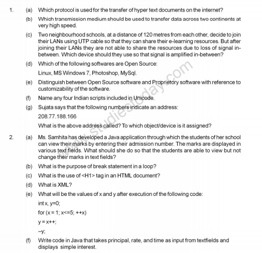 CBSE Class 12 Informatics Practices Sample Paper 2013 Set D