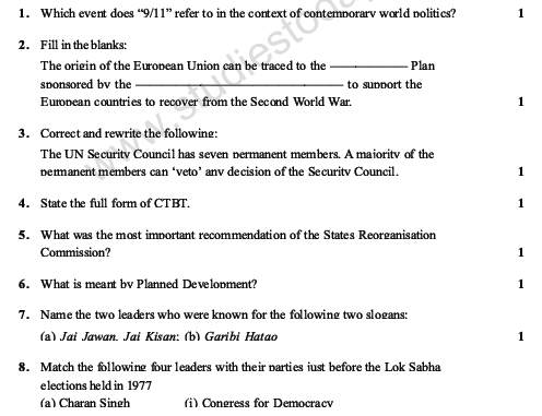 CBSE Class 12 Political Science Sample Paper 2012 Set 01