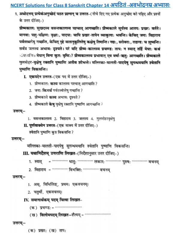 NCERT Solutions Class 8 Sanskrit Chapter 14 Apthint Avbodhan Abhyas