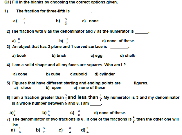 CBSE Class 4 Maths Common Fractions Worksheet