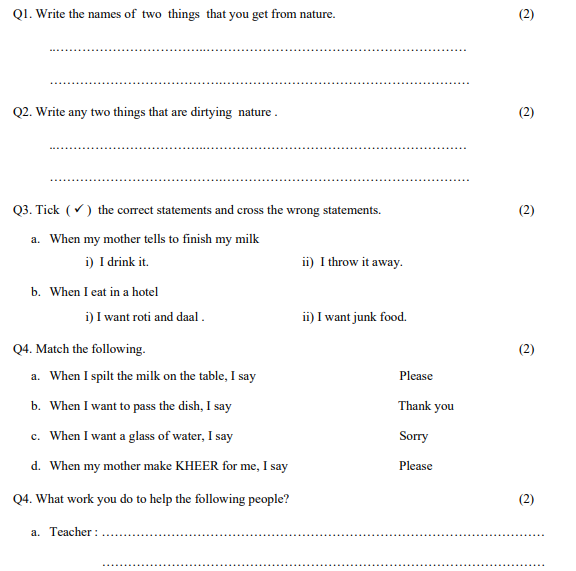 CBSE Class 1 Moral Science Sample Paper Set B
