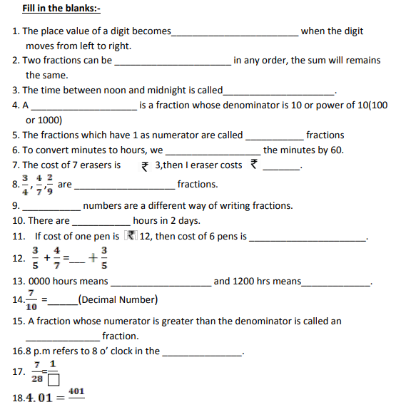 CBSE Class 4 Mathematics Sample Paper Set W