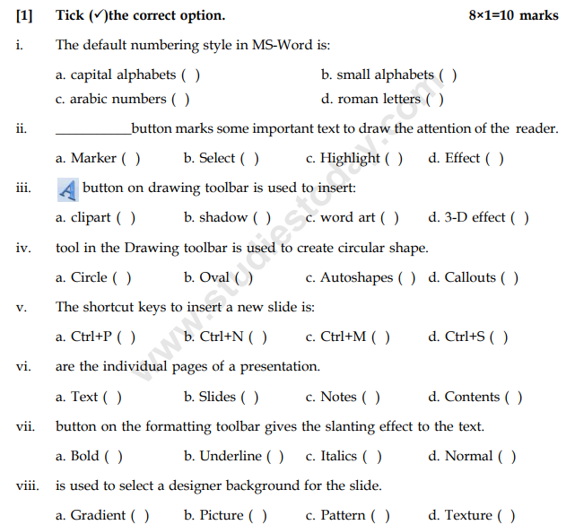 CBSE Class 5 Computer Science Question Paper Set C