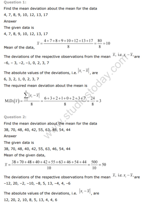 NCERT Class 11 Solutions Statistics