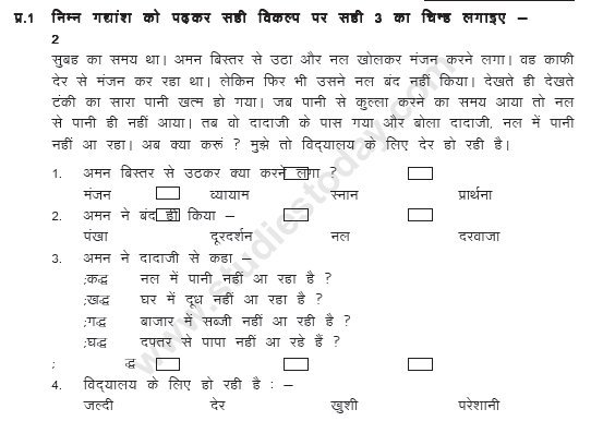 CBSE Class 3 Hindi Question Paper Set P