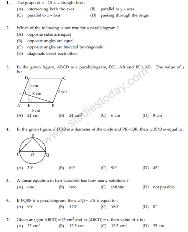 CBSE Class 9 Mathematics Question Paper Set R
