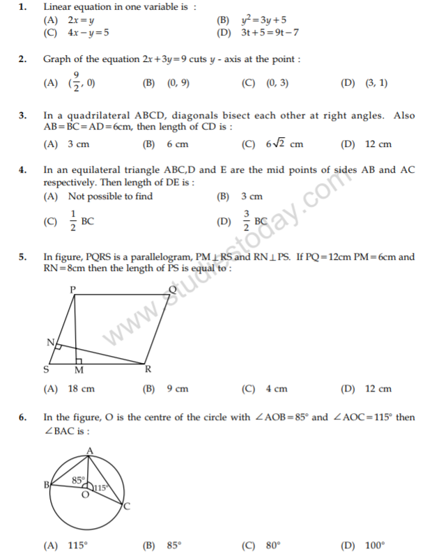 CBSE Class 9 Mathematics Revision Question Paper Set 3