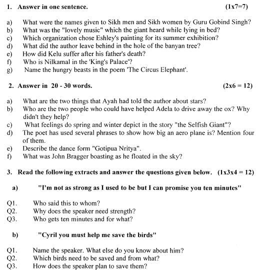 Class 6 English Grammar Question Paper Cbse Image To U