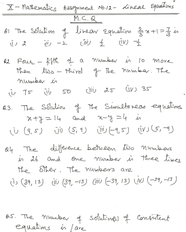 CBSE Class 10 Mathematics Pair Of Linear Equations MCQs Set C Multiple