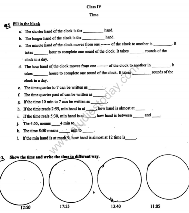 CBSE Class 4 Mathematics Time Questions