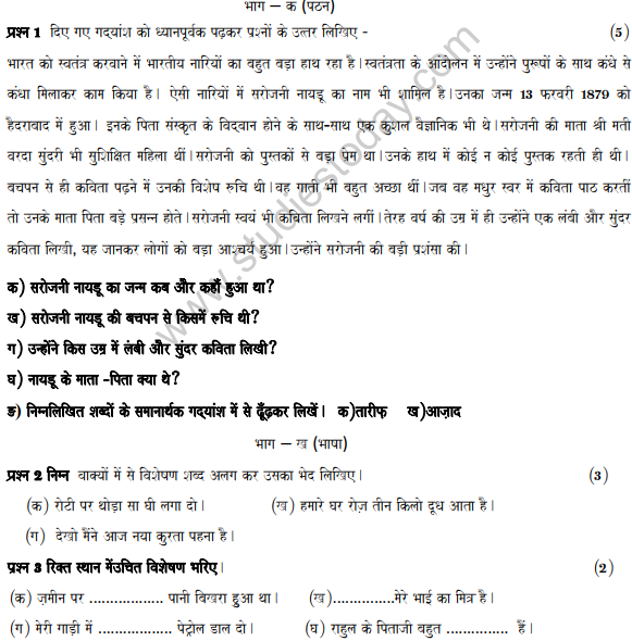 CBSE Class 5 Hindi Sample Paper Set C