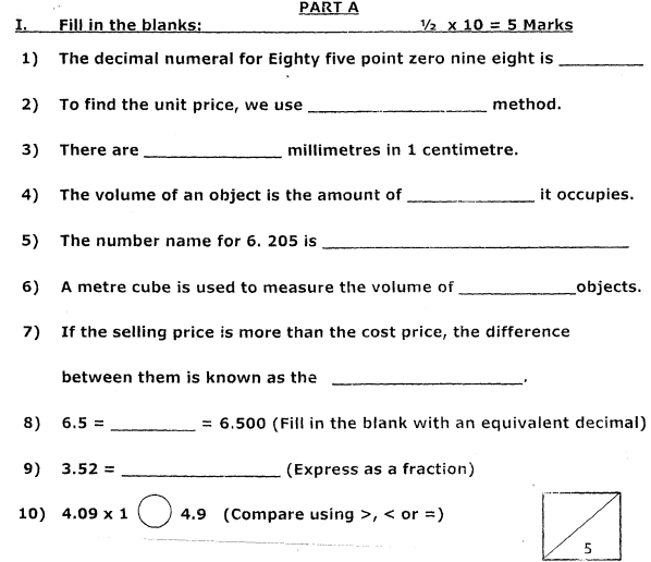 Paper 2 Question 5 Cbse Class 5 Mathematics Question Paper Set G