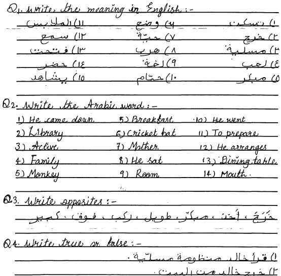 CBSE Class 6 Arabic Sample Paper Set A