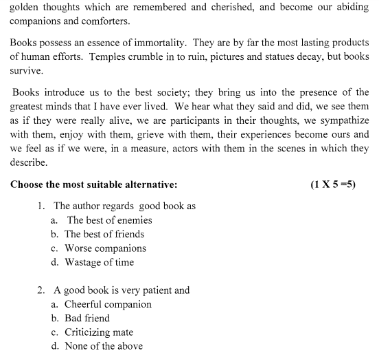 CBSE Class 6 English Question Paper Set J