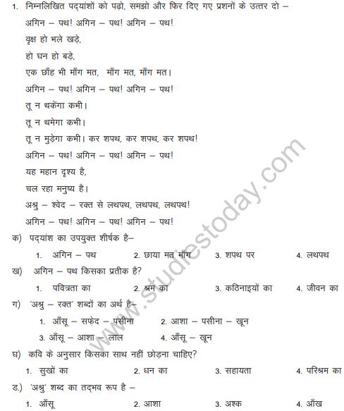 CBSE Class 6 Hindi Sample Paper Set J