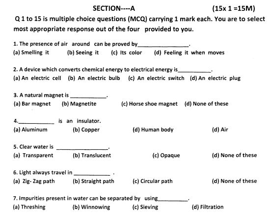 CBSE Class 6 Science Question Paper Set H