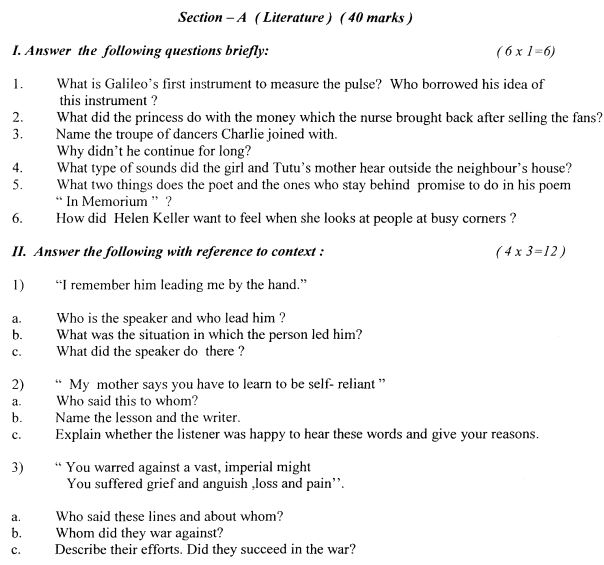 CBSE Class 7 English Question Paper Set T
