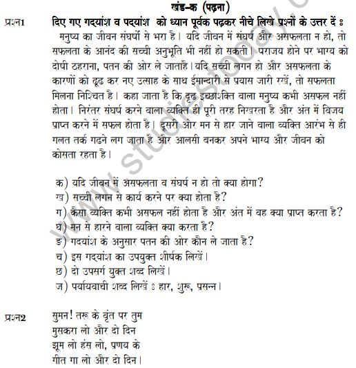 CBSE Class 7 Hindi Sample Paper Set G