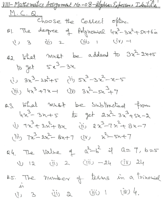 CBSE Class 8 Mathematics Algebraic Expressions and Identities MCQs with ... CBSE Class 8 Mathematics Algebraic Expressions and Identities MCQs with ...