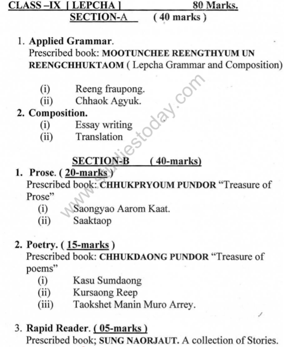 CBSE Class 9 Lepcha Syllabus 2017 2018 Latest Syllabus for Languages ...
