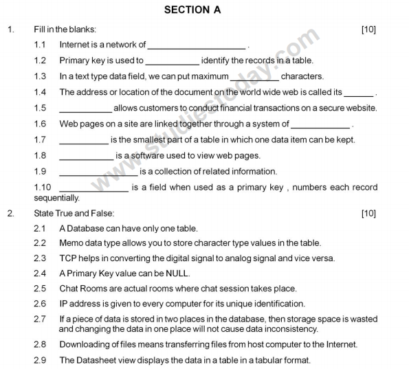 CBSE Class 10 Foundation of Information Technology Sample Paper Set A