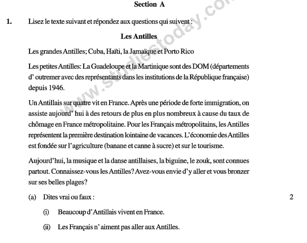 CBSE Class 10 French Sample Paper Set C Solved