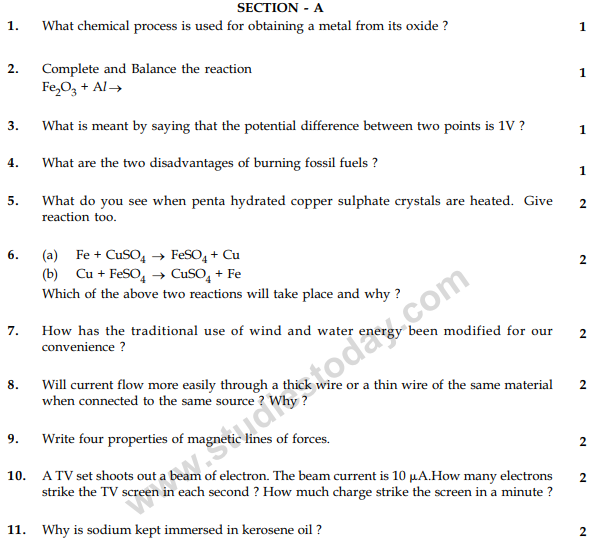 CBSE Class 10 Science Sample Paper 2014 Set A