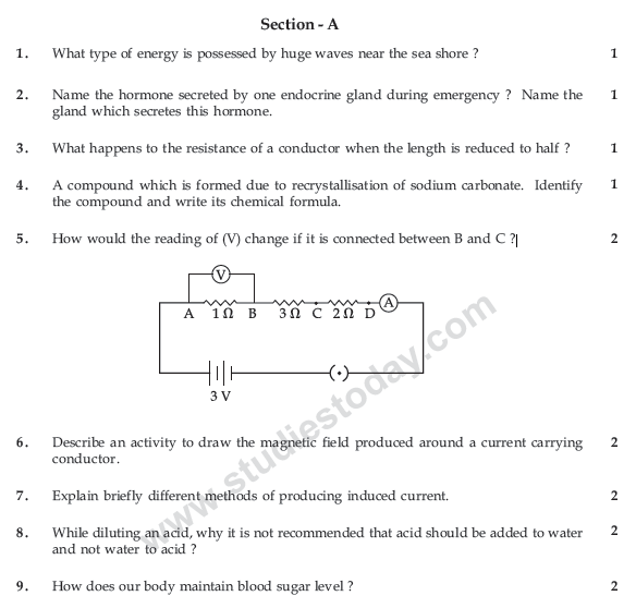 CBSE Class 10 Science Sample Paper 2019 Set G