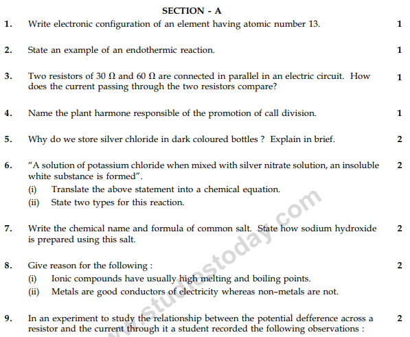 CBSE Class 10 Science Sample Paper 2014 Set D