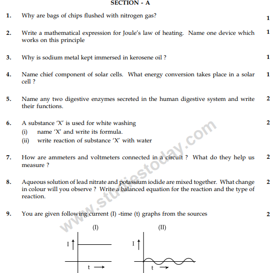 CBSE Class 10 Science Sample Paper 2014 Set G