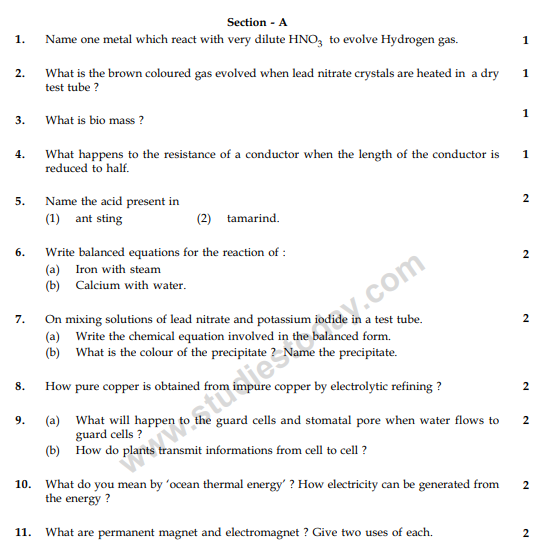 CBSE Class 10 Science Sample Paper 2014 Set H